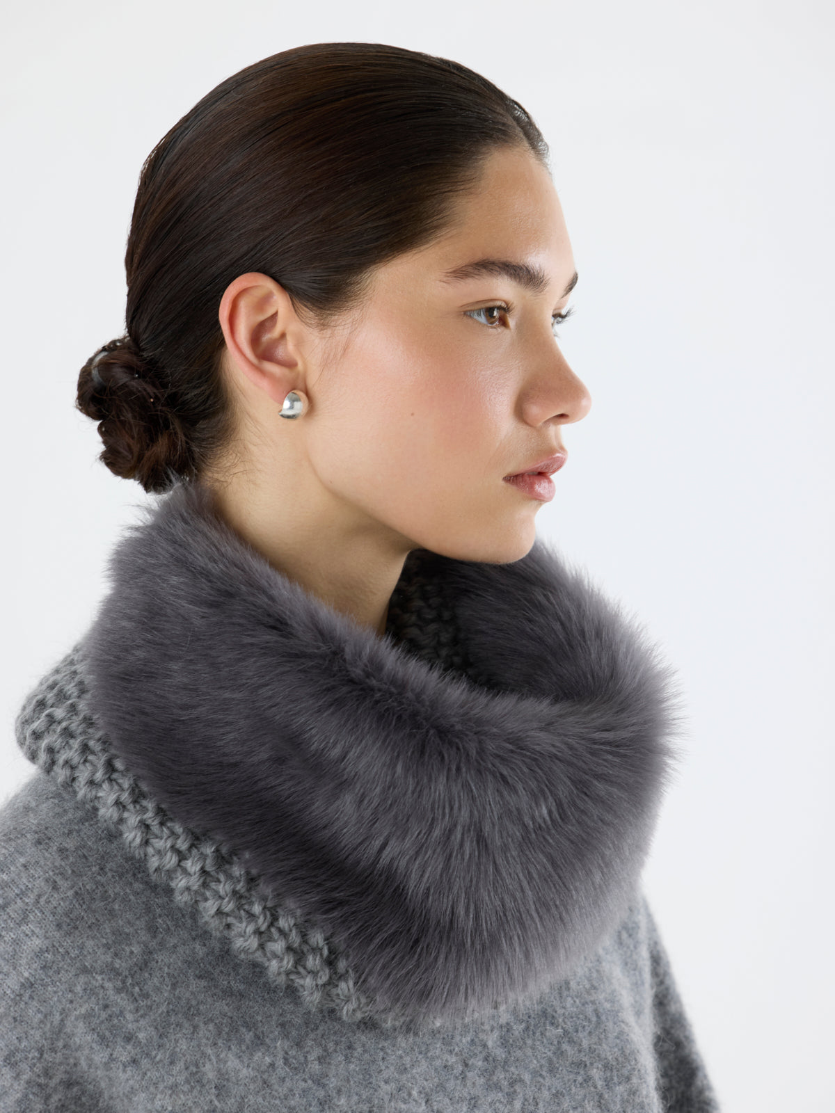 Grey Shearling and Hand Knit Snood | Women | Gushlow & Cole