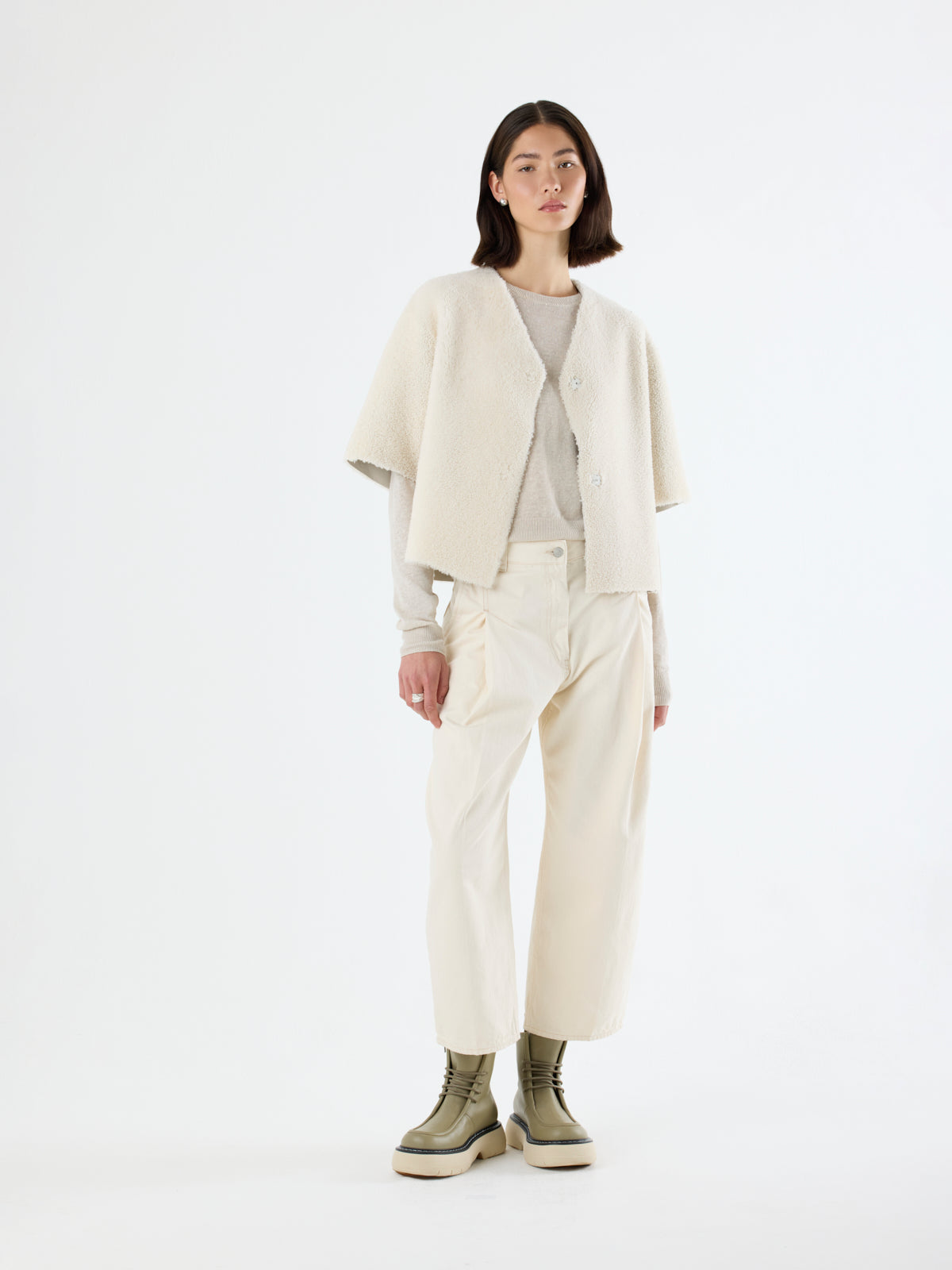 Short Sleeve White Shearling Cardigan | Womens | Gushlow & Cole